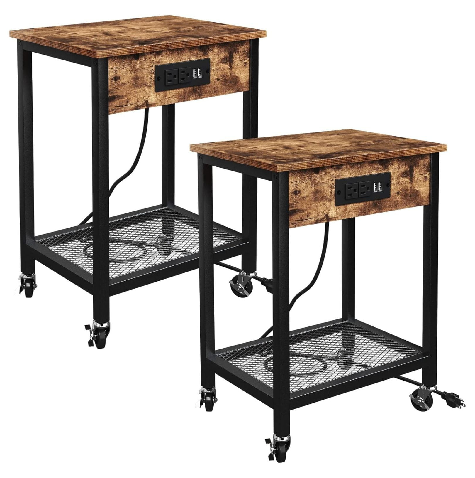 Deng rui End Table Set of 2 with Charging Station & USB Ports, Side ...