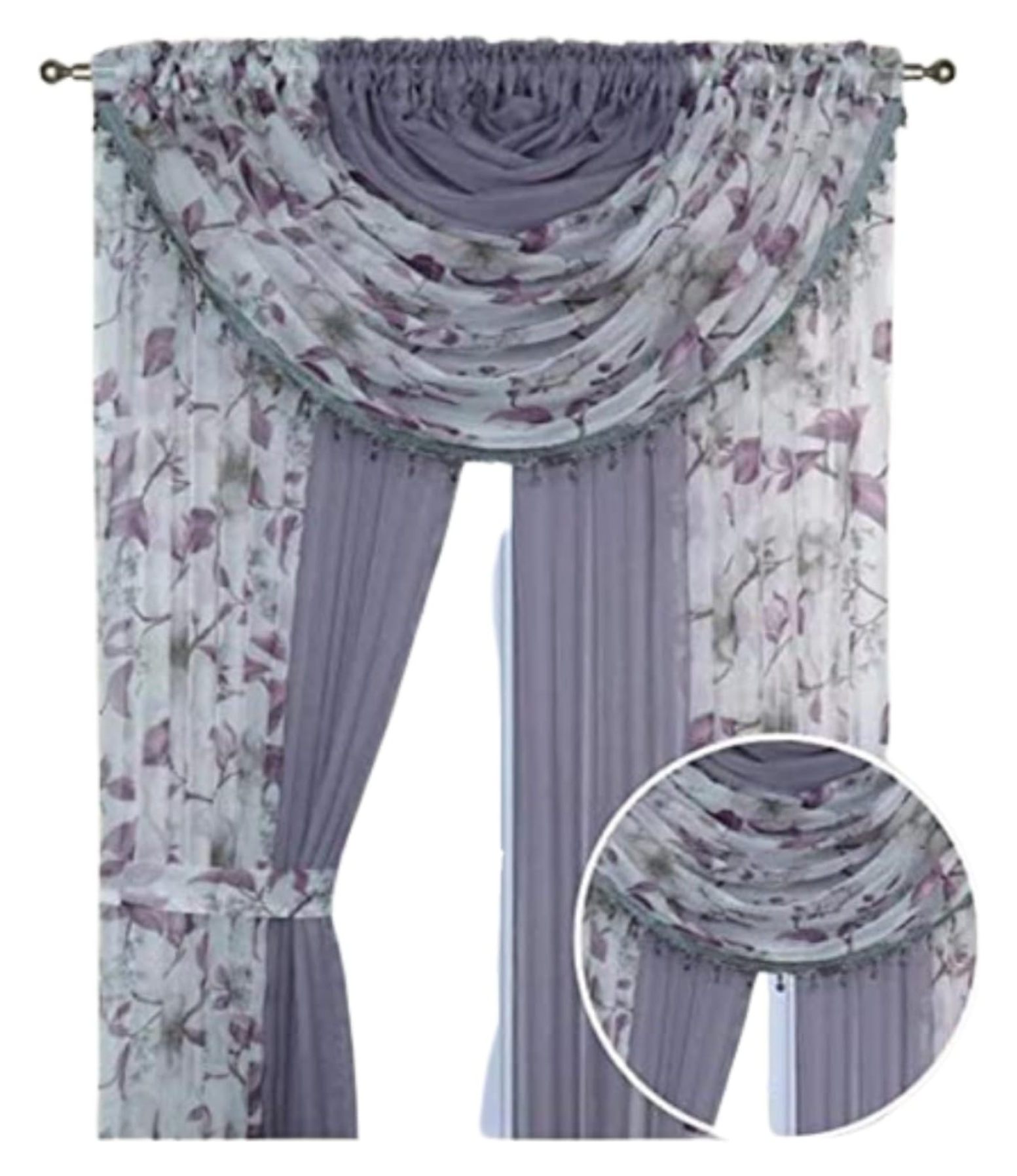Deng rui Floral Sheer Curtains - 4 Panels Set with Valance, 63" Long ...