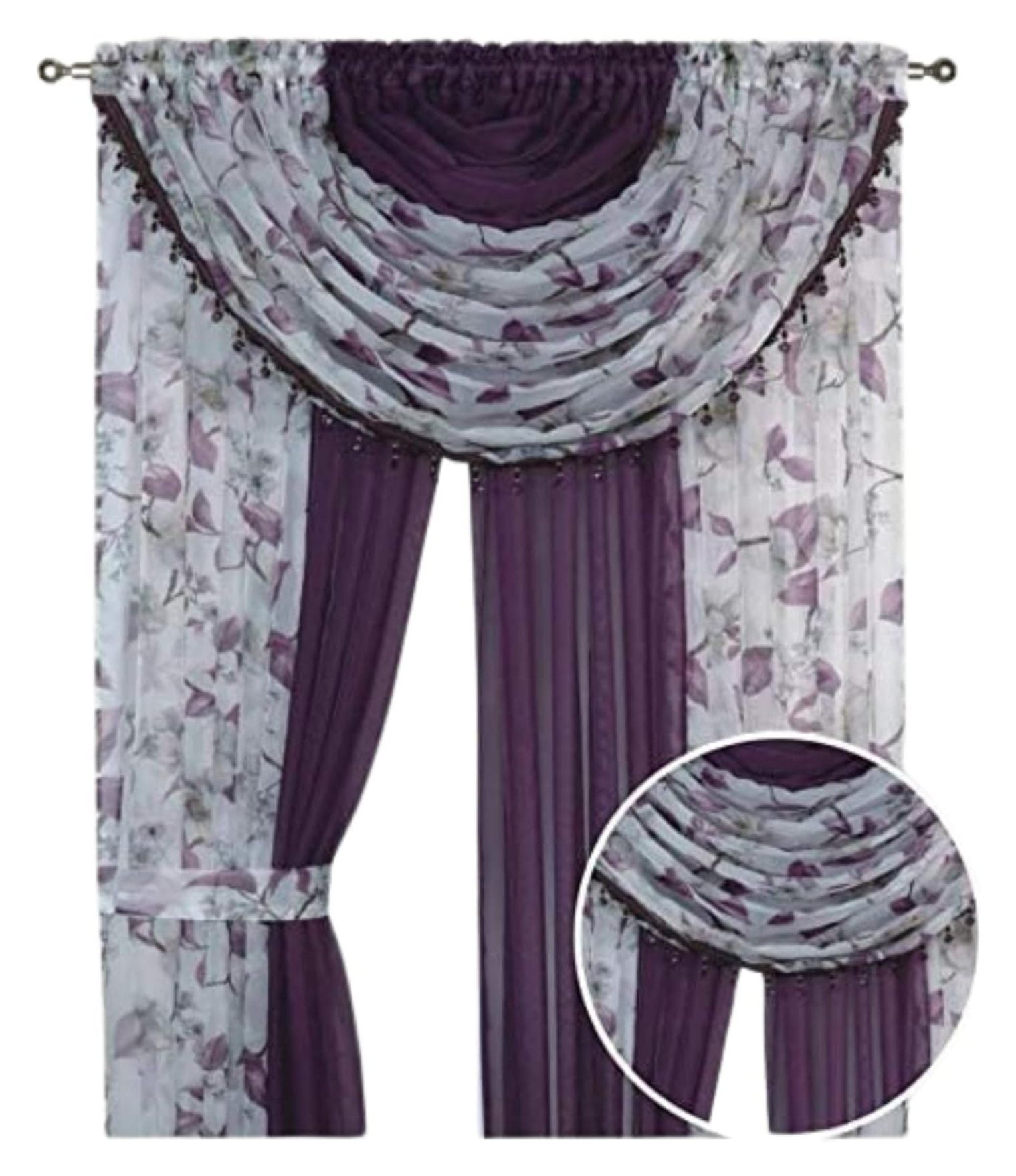 Deng rui Floral Sheer Curtains - 4 Panels Set with Valance, 63" Long ...