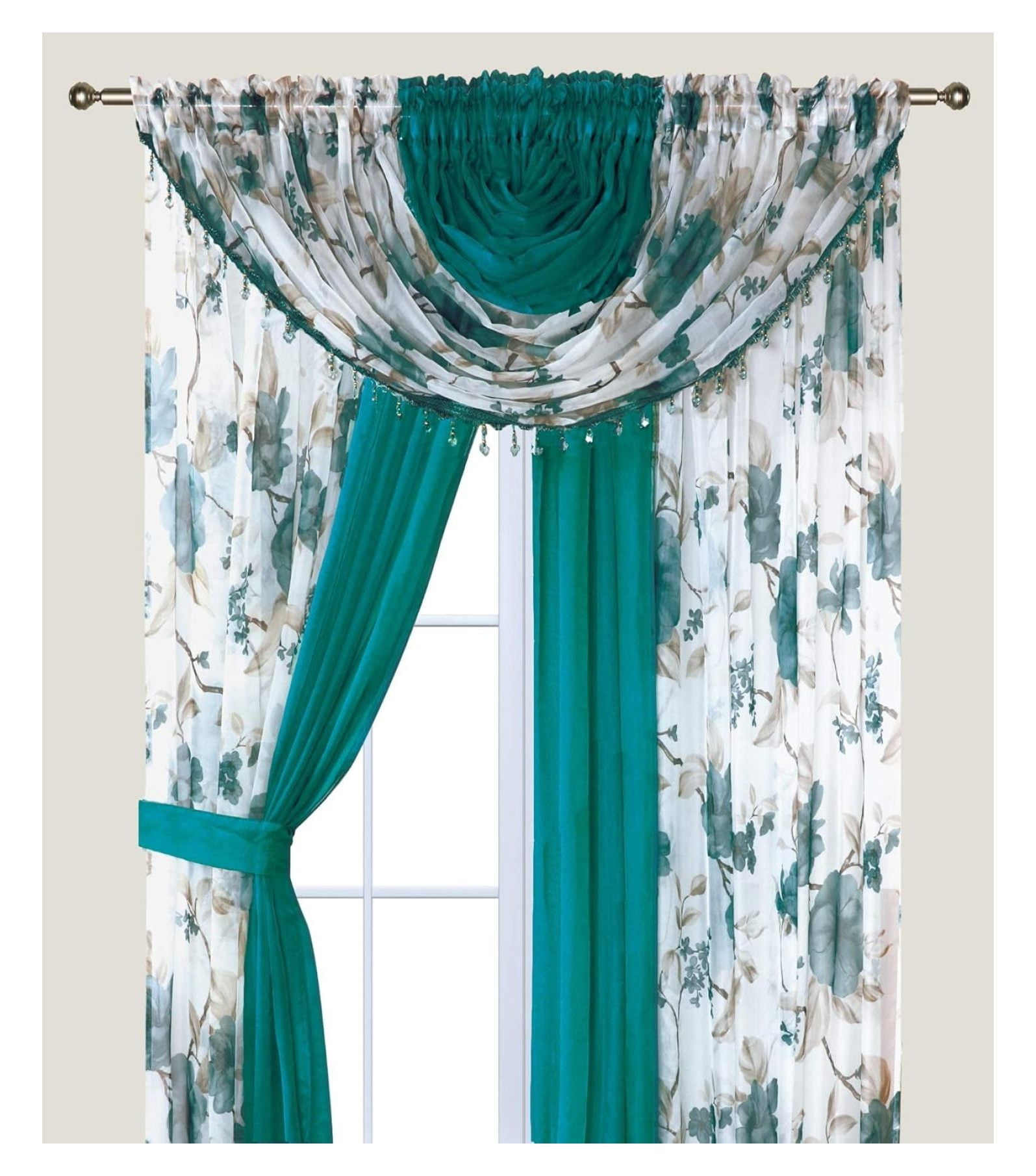 Deng rui Floral Sheer Curtains - 4 Panels Set with Valance, 84" Long, Light Filtering Privacy ...