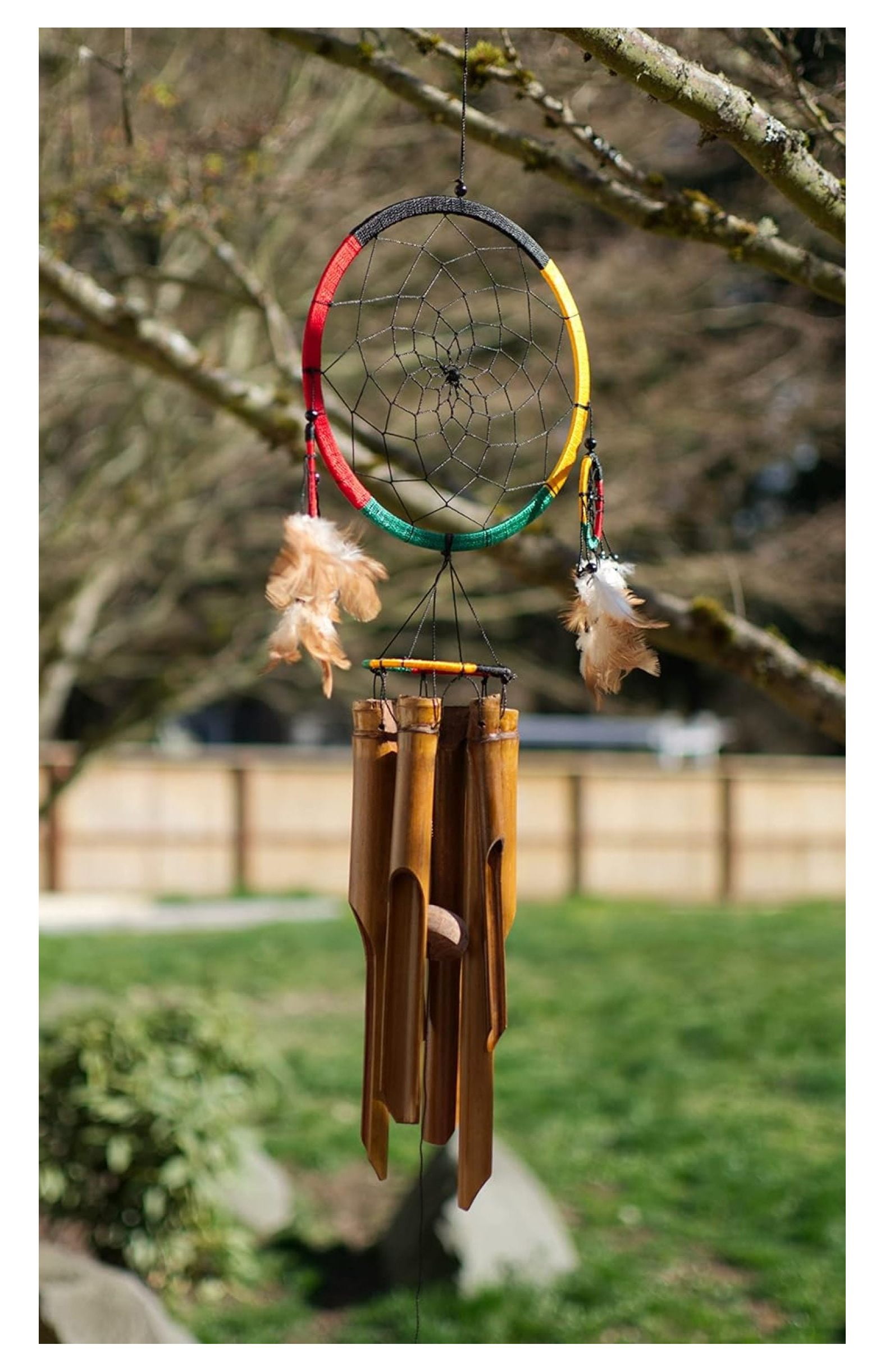 Deng rui Gifts 155 Deng rui Dream Catcher Bamboo Wind Chime, Multi Colored Rope Ring - Walmart.com