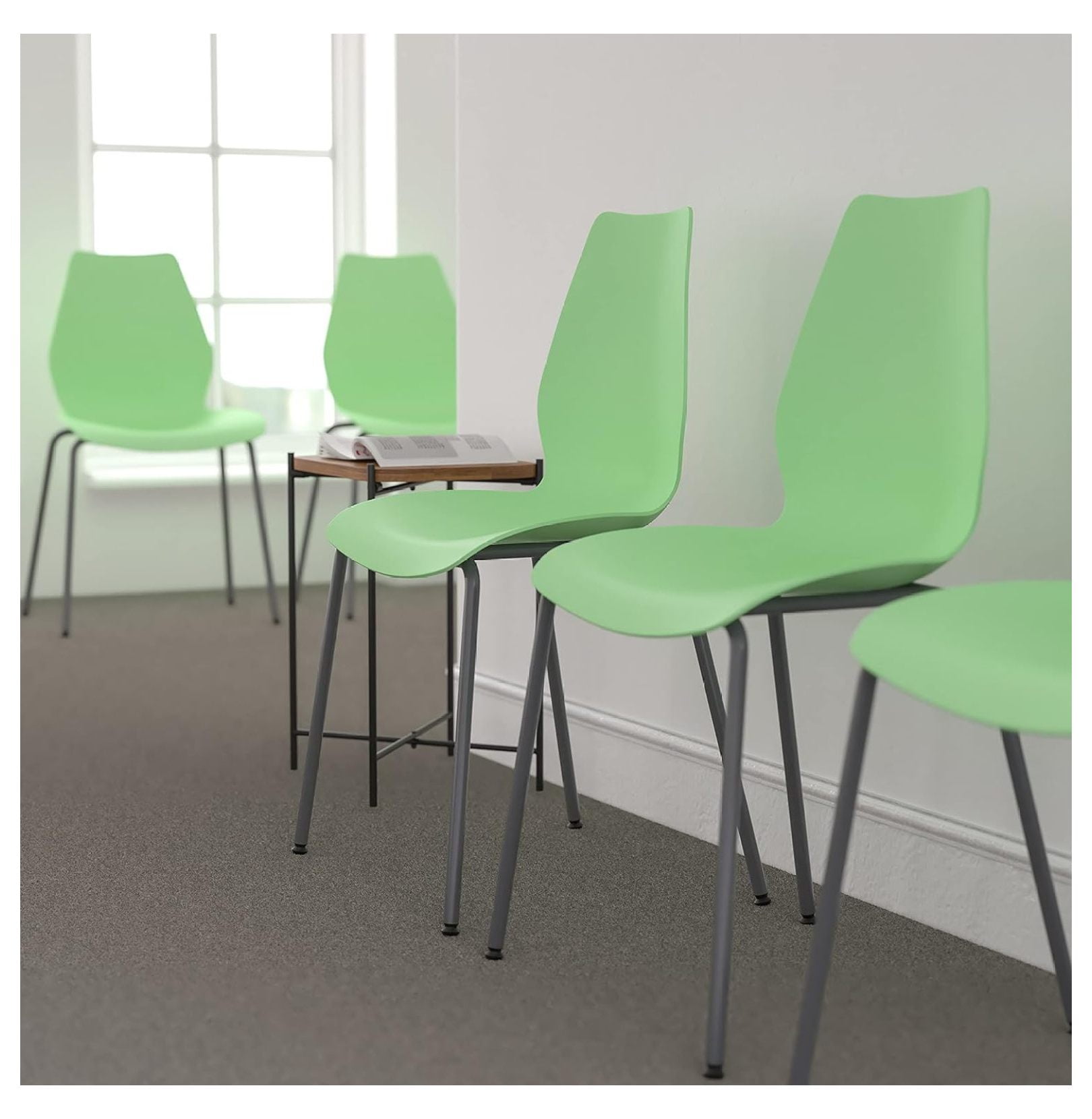 Deng rui Green Stack Chair with Lumbar Support and Silver Frame ...