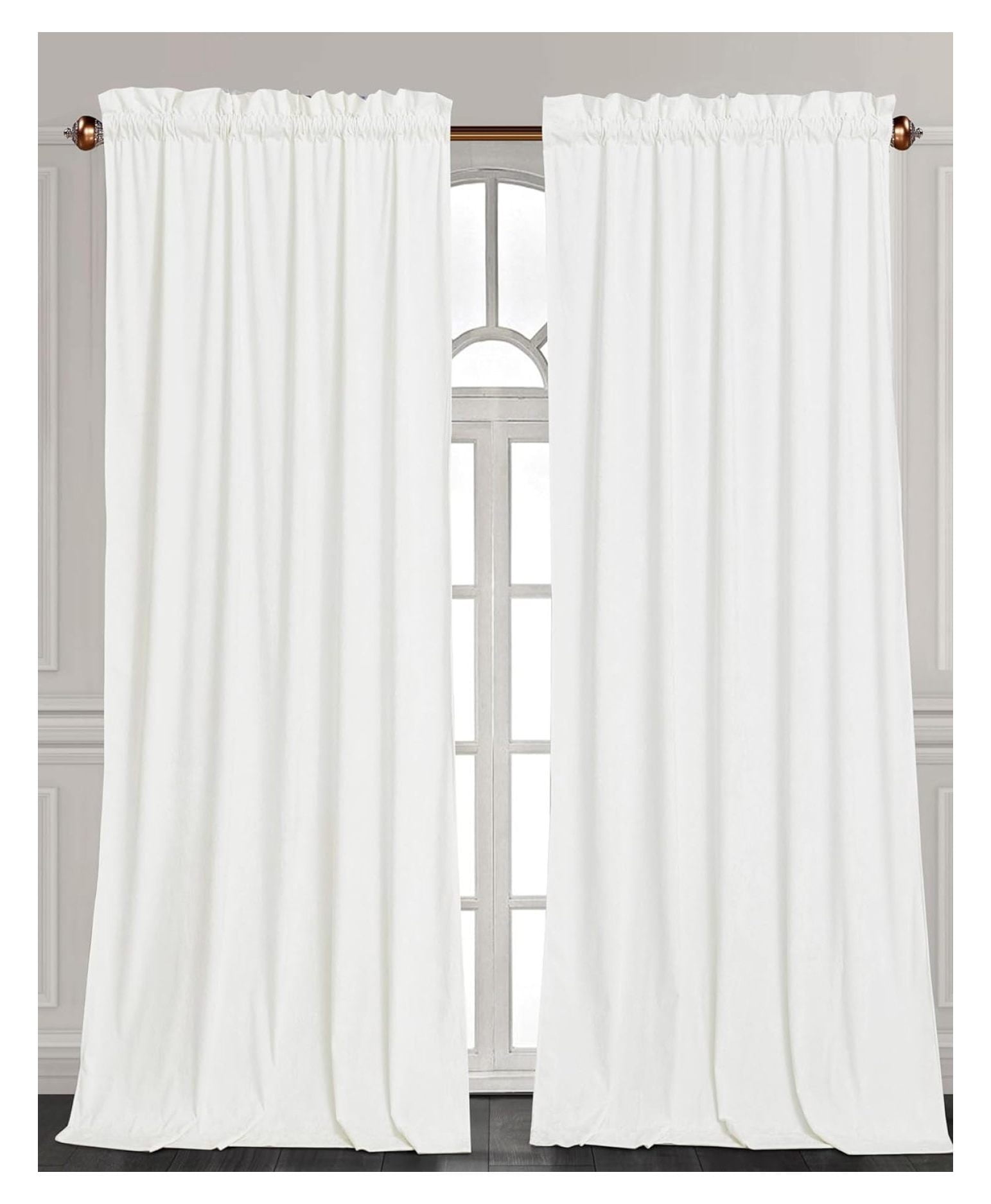 Deng rui Lux Cream White Crushed Velvet Curtains 2 Panel Set - 84 inches Long Room Darkening ...