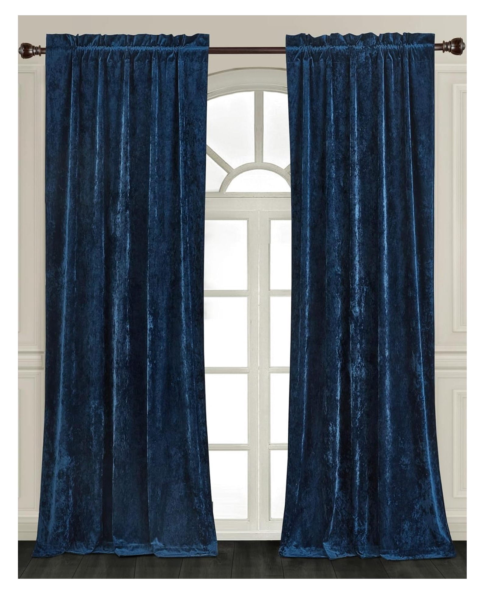 Deng rui Lux Navy Blue Crushed Velvet Curtains 2 Panel Set - 84 inches ...