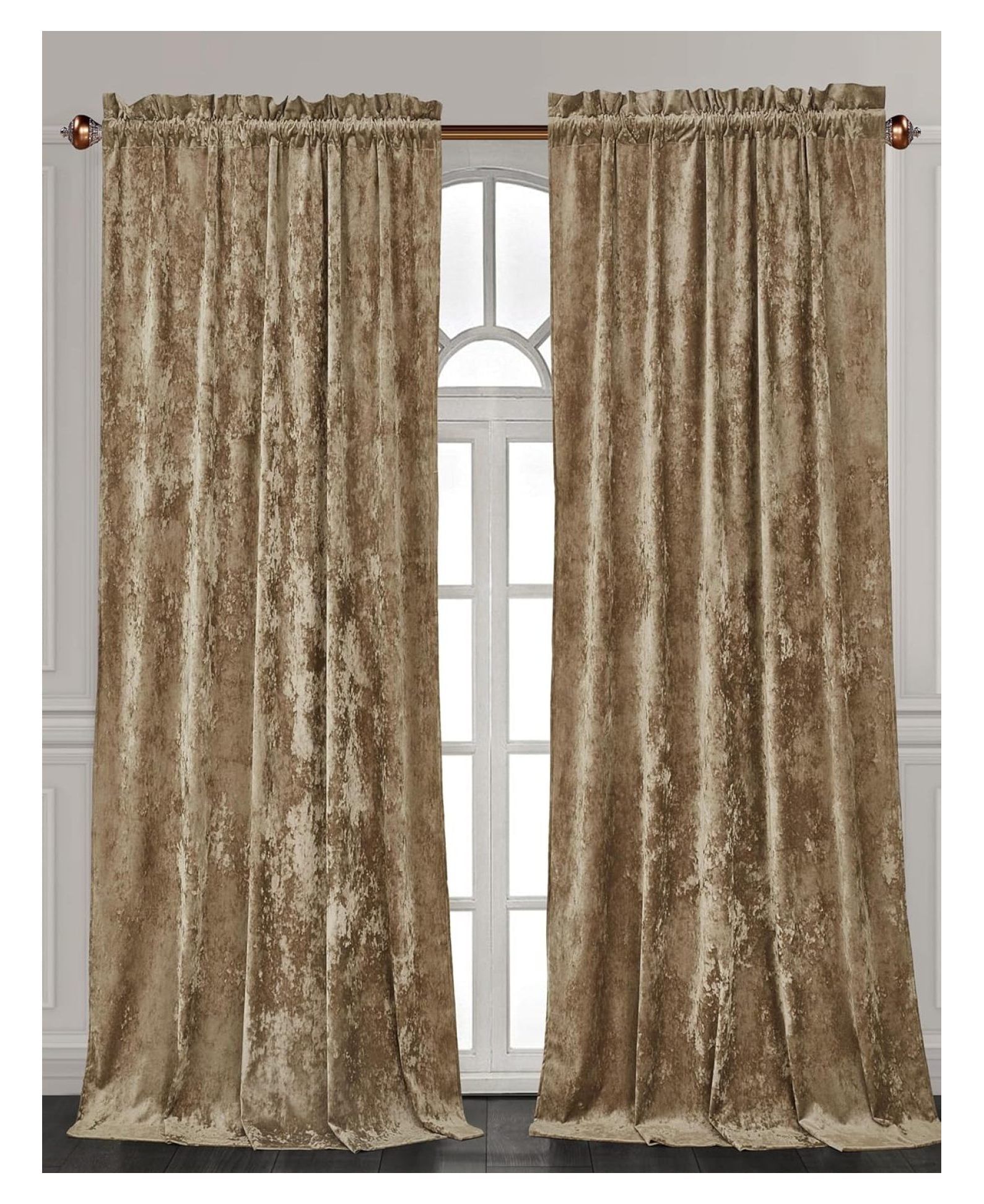 Deng rui Lux Tan Crushed Velvet Curtains 2 Panel Set - 72 inches Long ...