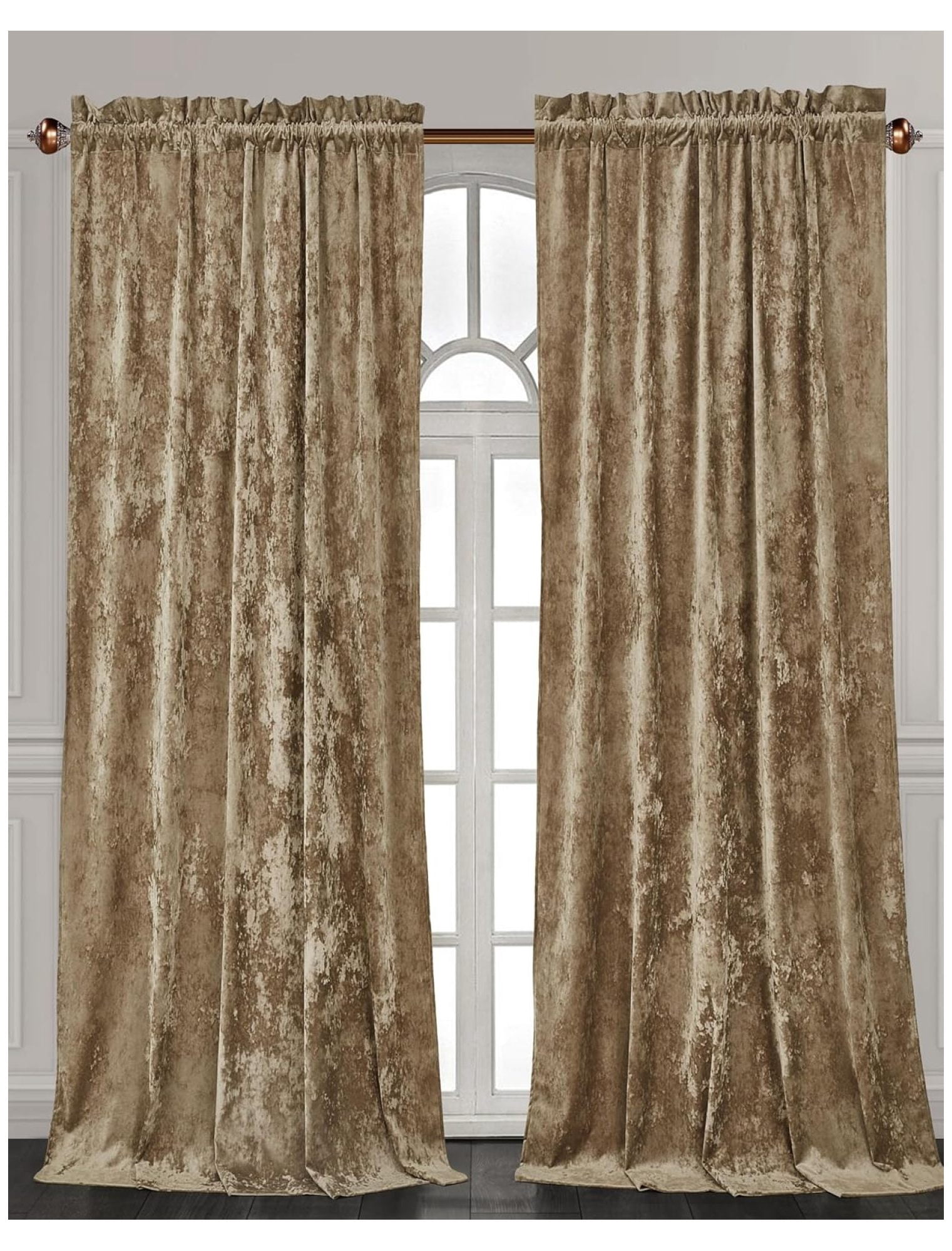 Deng rui Lux Tan Crushed Velvet Curtains 2 Panel Set - 84 inches Long ...