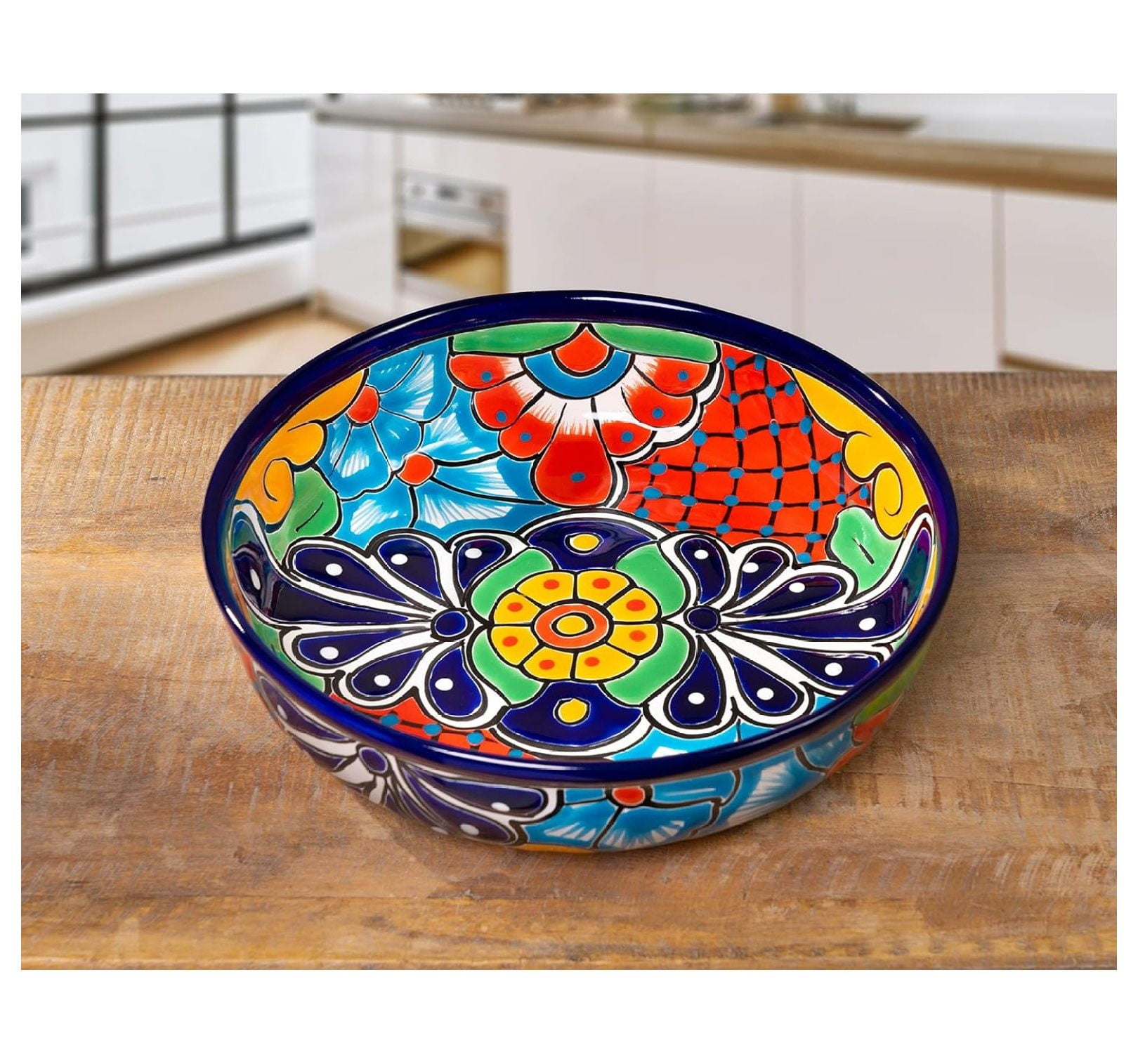 Deng rui Mexican Talavera Ceramic Hand-Painted Large Serving Bowl Pasta ...