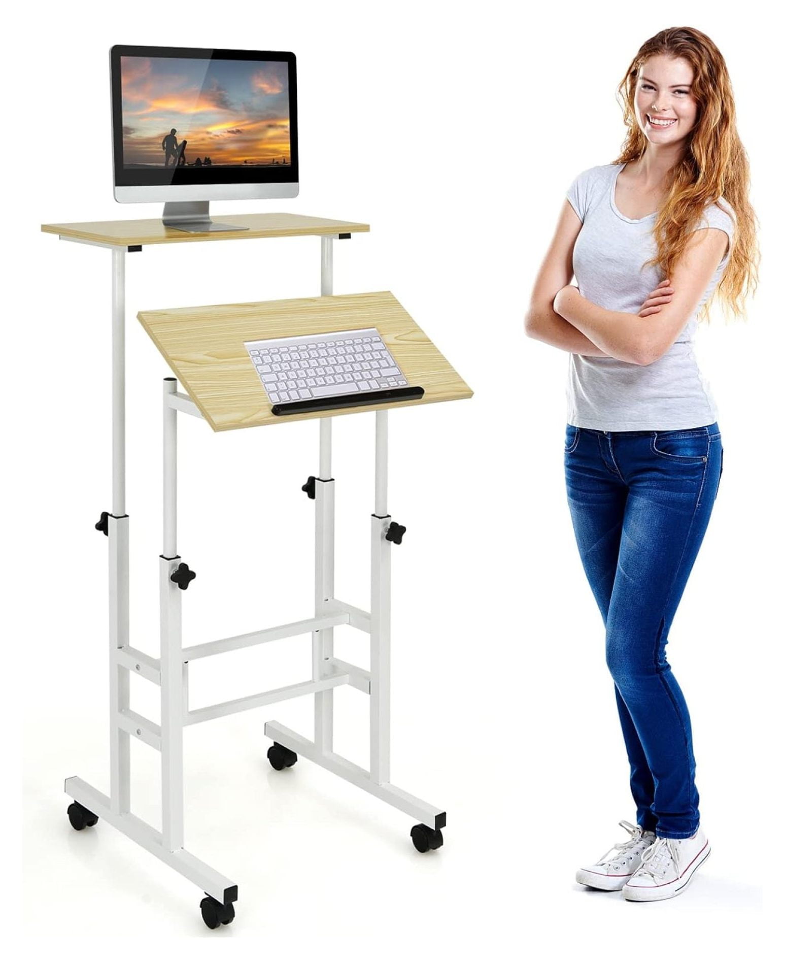 Deng rui Mobile Standing Desk, Height Adjustable Rolling Laptop Cart w ...