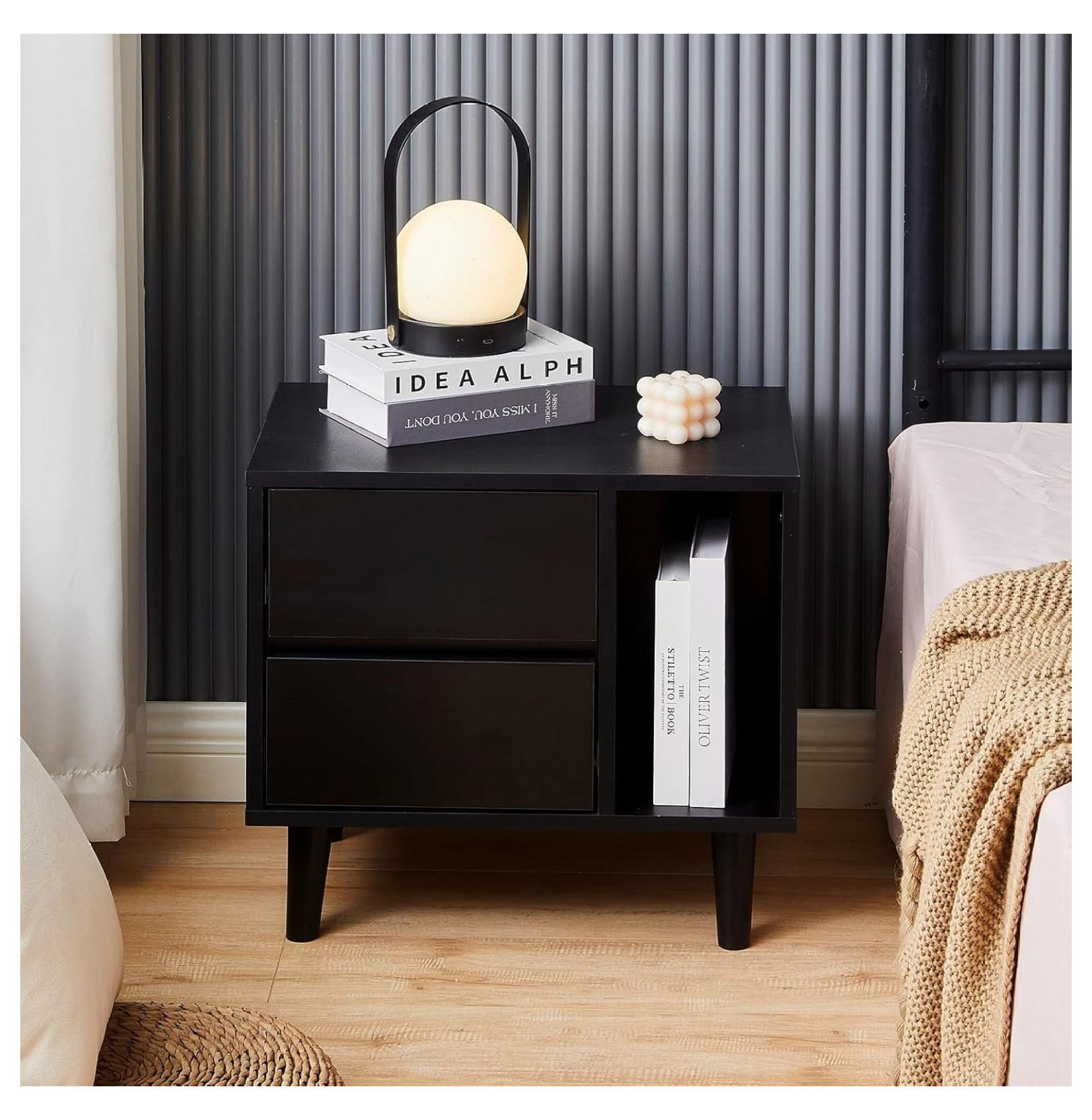 Deng rui Modern Nightstand with 2 Drawers, Open Storage & Solid Wood ...