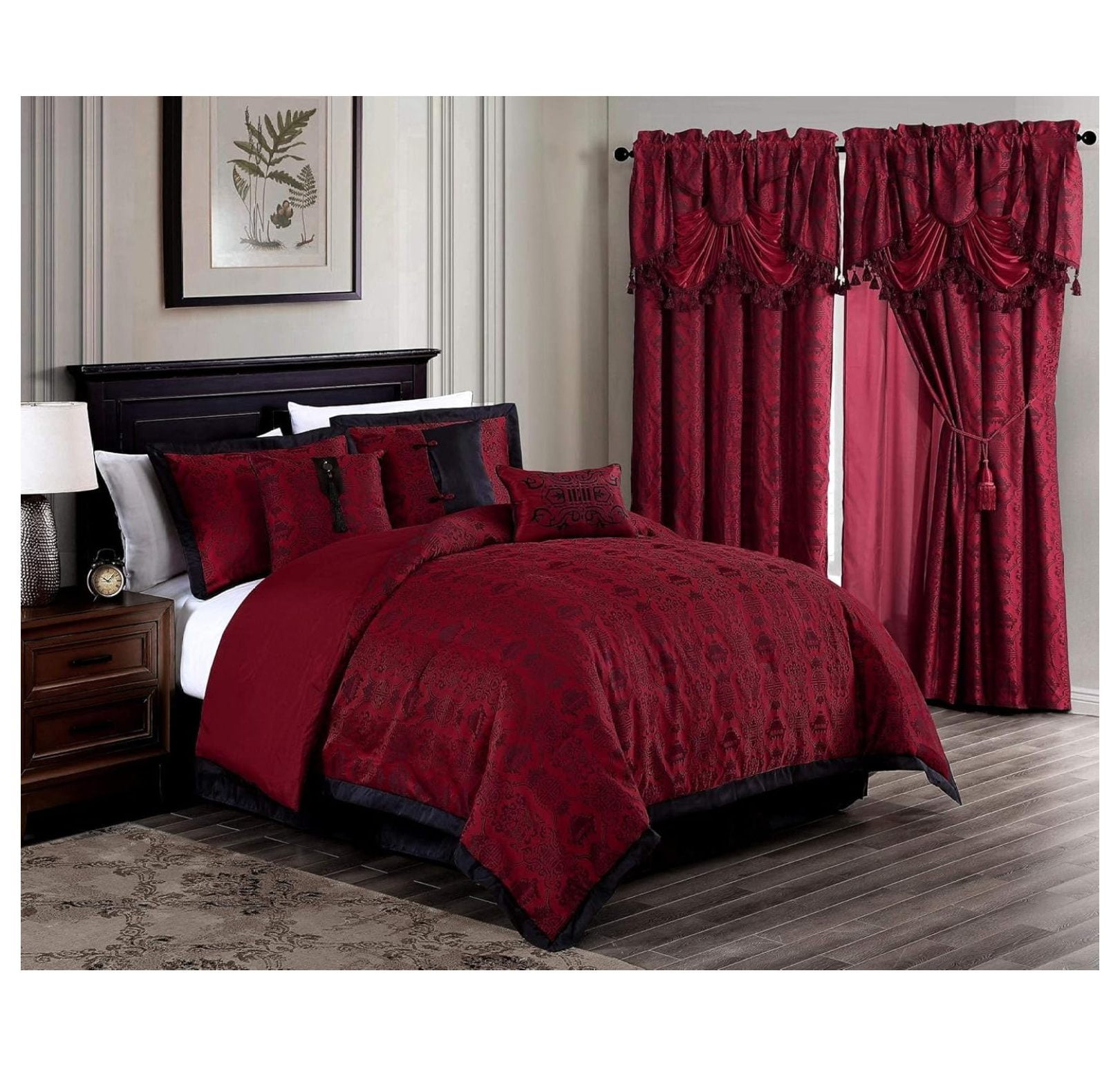 Deng rui Noble 7-Piece Oriental Red Black Jacquard Comforter Set, Queen Size - Walmart.com