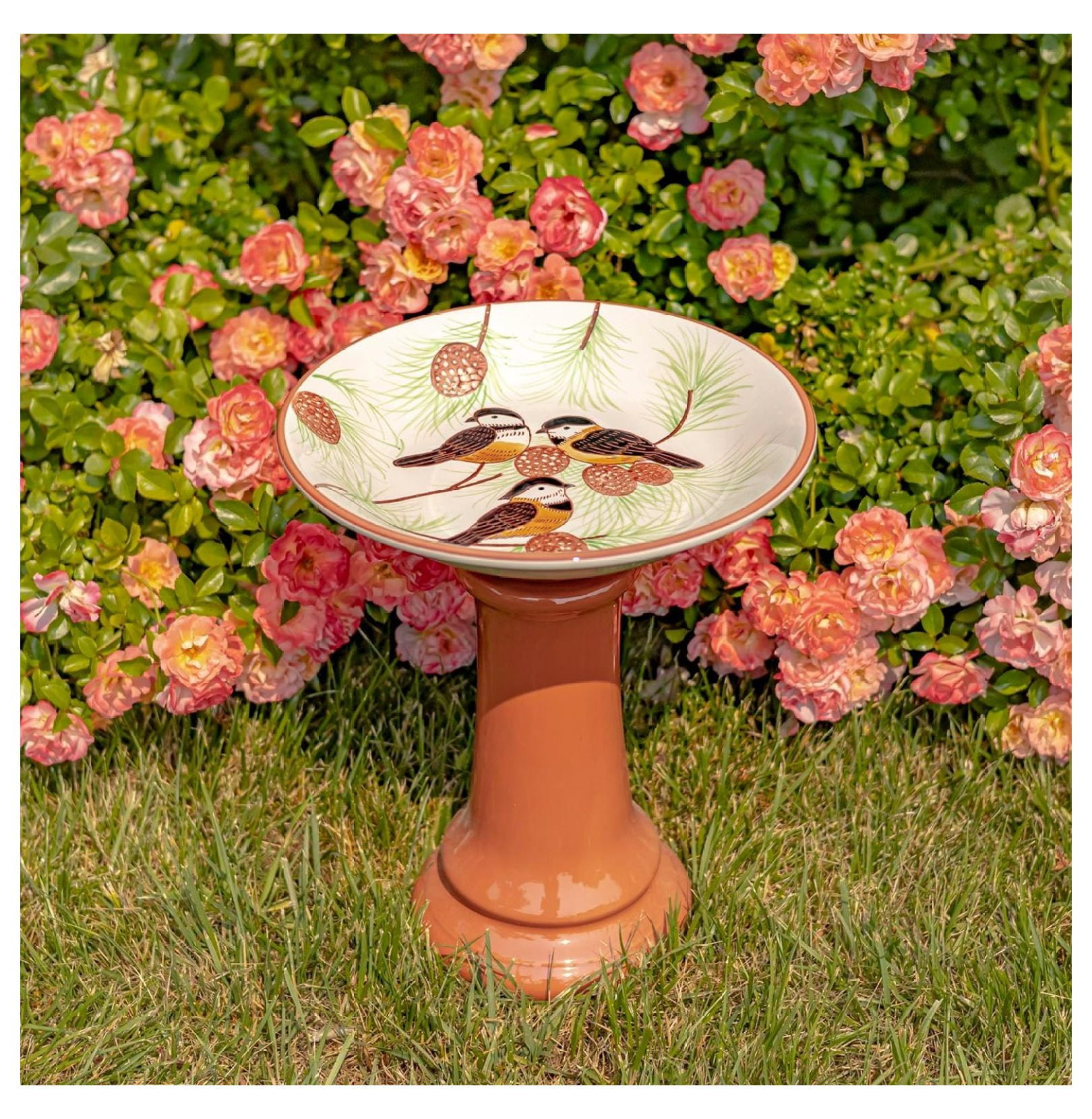 Deng rui Porcelain Birdbath with Hand Painted Details (15" Tall, Finch ...