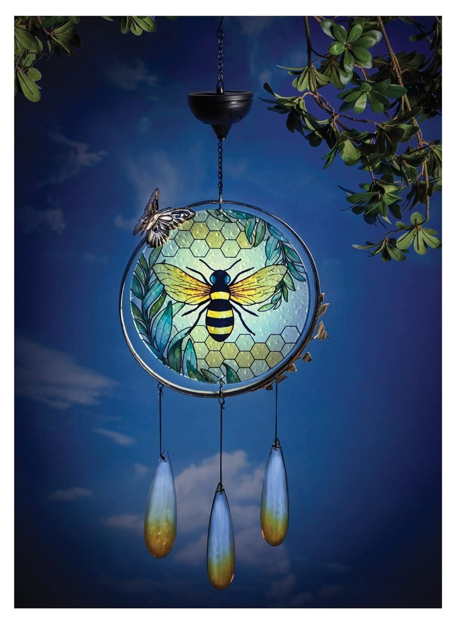 Deng rui Solar-Powered LED Bumblebee Wind Chime with Glass Chimes - 10 ...