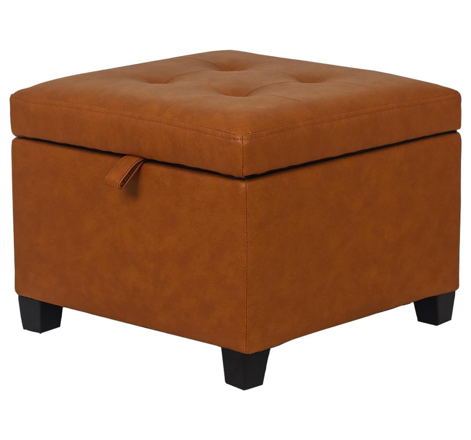 Deng rui Square Storage Ottoman - Faux Leather Tufted Upholstered ...