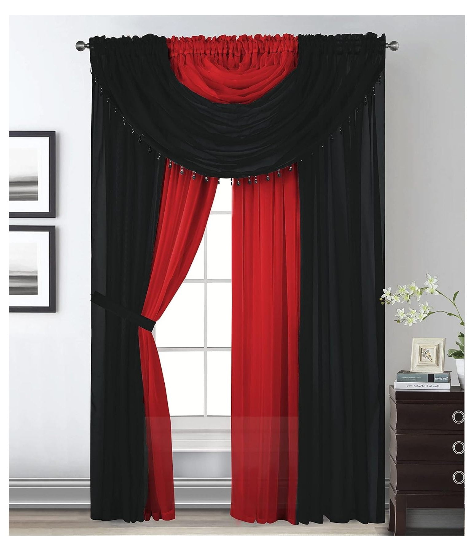 Deng rui Window Sheer Curtains - Two Tone 4 Panels Set with Valance and Tiebacks, 55" x 63 ...