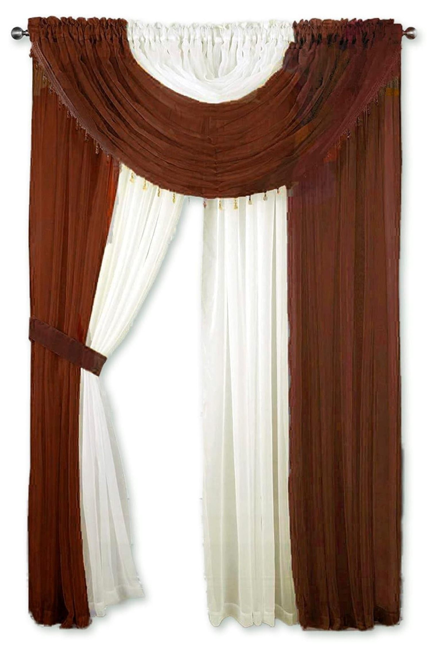 Deng rui Window Sheer Curtains - Two Tone 4 Panels Set with Valance and ...