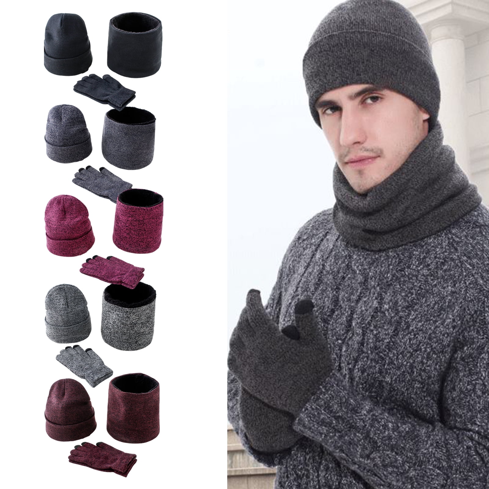 Dengjunhu 3Pcs/Set Cycling Winter Knit Beanie Hat Neck Warmer Scarf and ...
