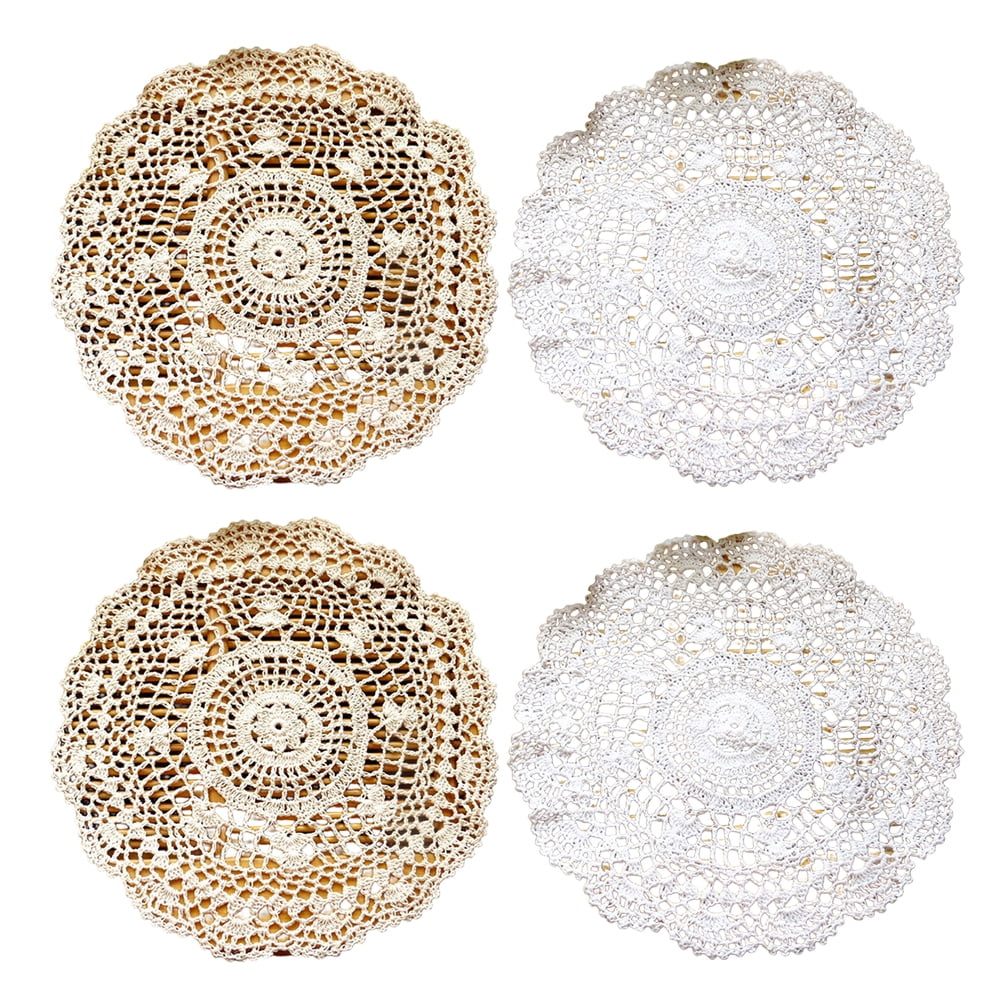 Dengjunhu 4Pcs Lace Doilies Crochet Round Lace Placemat Handmade Lace ...