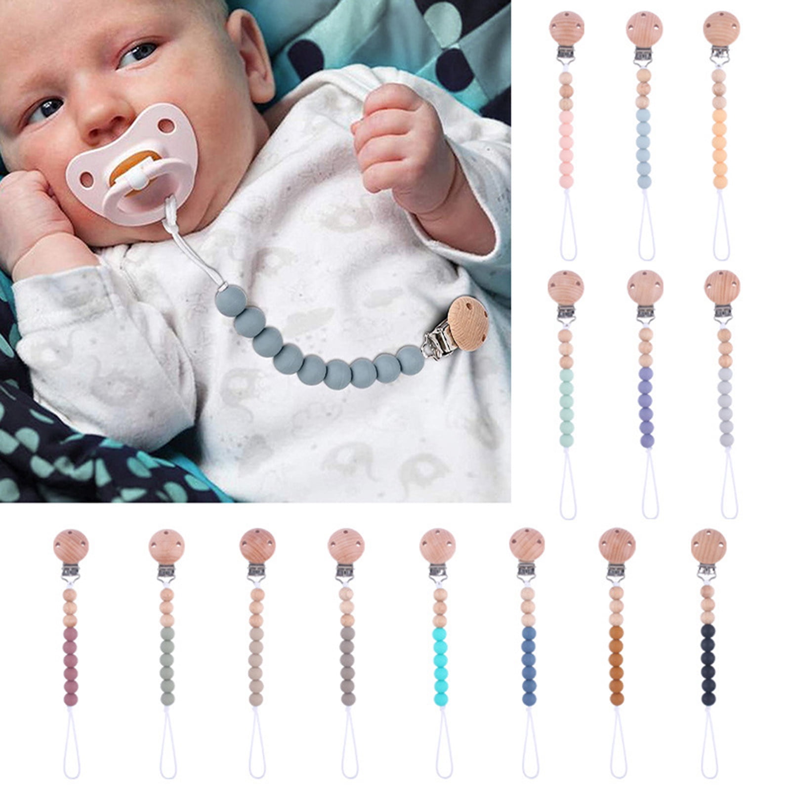 Dengjunhu 5Pcs Pacifier Clips for Baby Boys Girls Teething Beads Clips ...