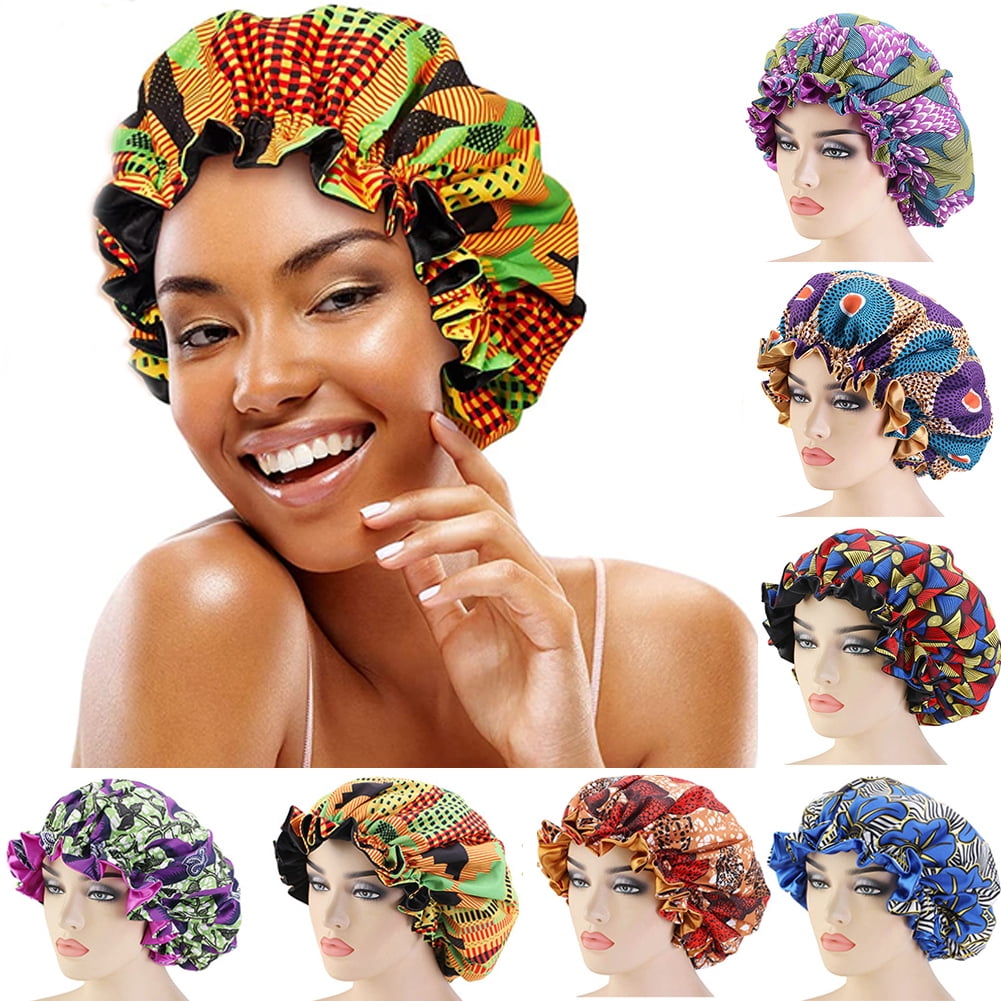 Dengjunhu African Satin Bonnet Black Women Soft Sleeping Bonnet with ...