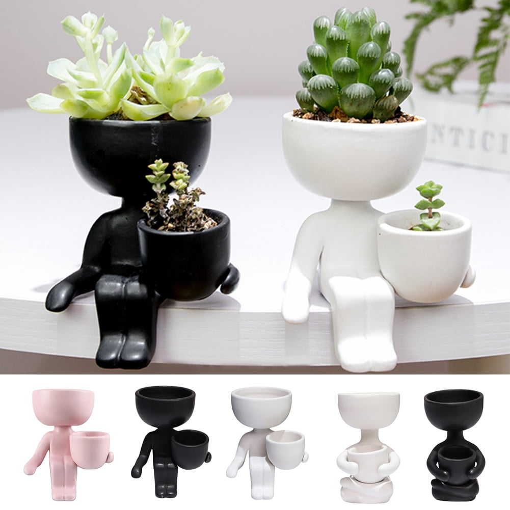Dengjunhu Ceramic Sitting Human Shaped Planter, Flower Pot Plant ...