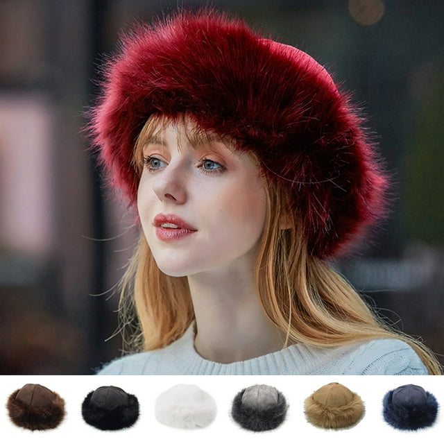 Dengjunhu Faux Fox Fur Braided Warm Thick Hat, Faux Fur Hats for Women ...