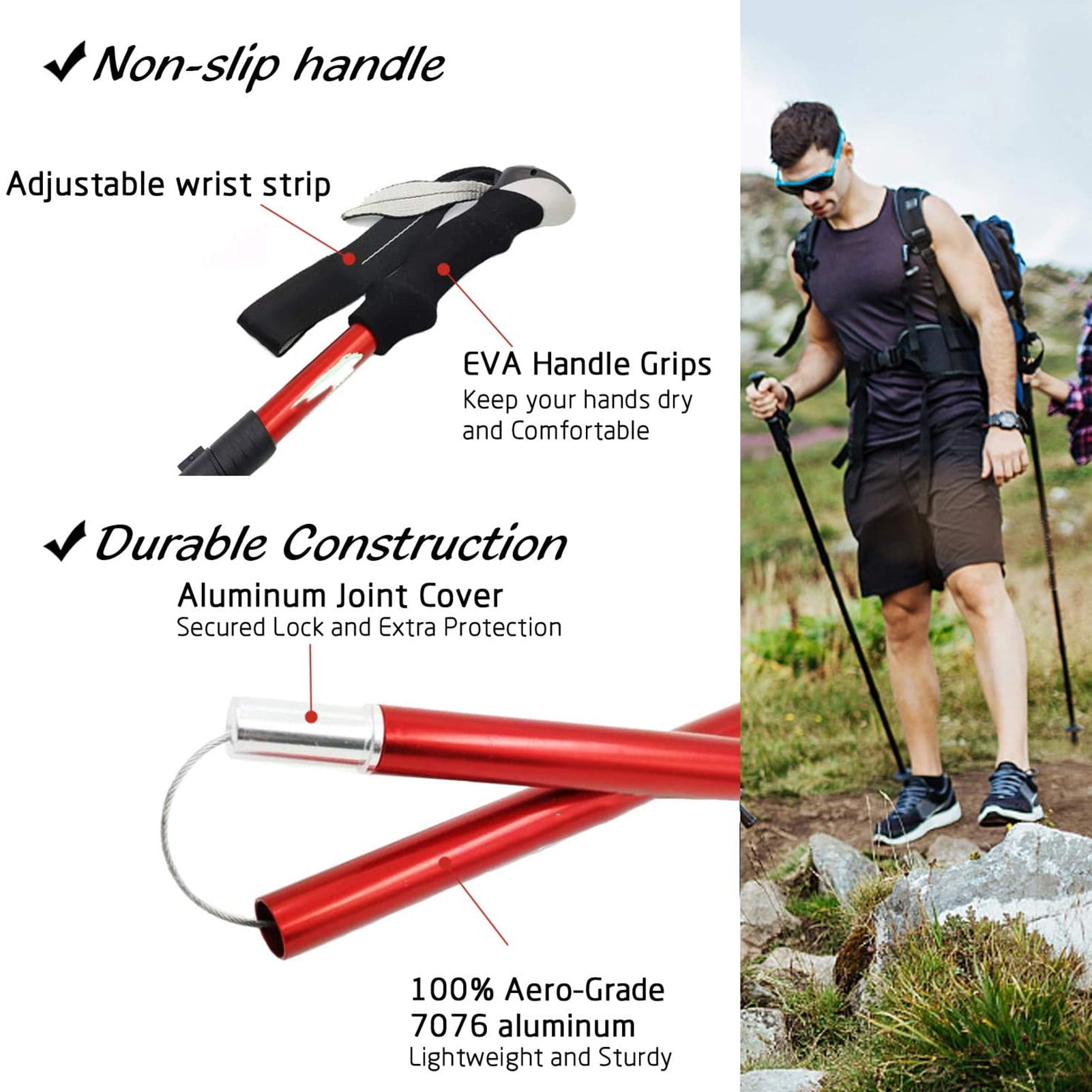 Dengjunhu Hiking Trekking Poles, Collapsible,Lightweight, Anti Shock ...