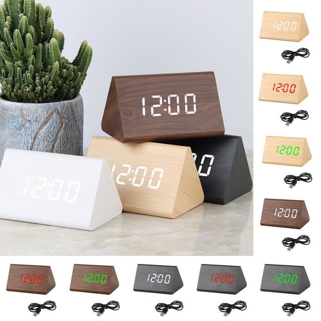 Dengjunhu Modern Wooden Alarm Sound Control Digital Desk Clock ...