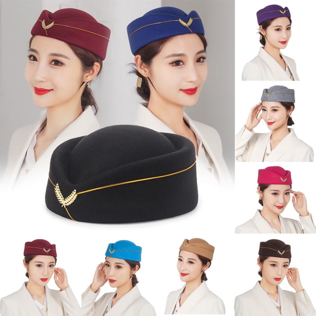 Dengjunhu Stewardess Hat Airline Stewardess Cap Imitation Wool Uniform ...