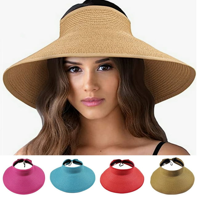 Dengjunhu Sun Visors For Women Wide Brim Straw Hat Women Beach Visor