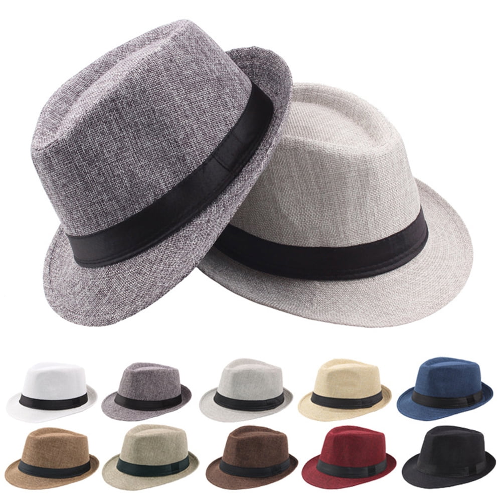 Dengjunhu Unisex Summer Panama Linen Fedora Hat Short Brim Beach Sun ...