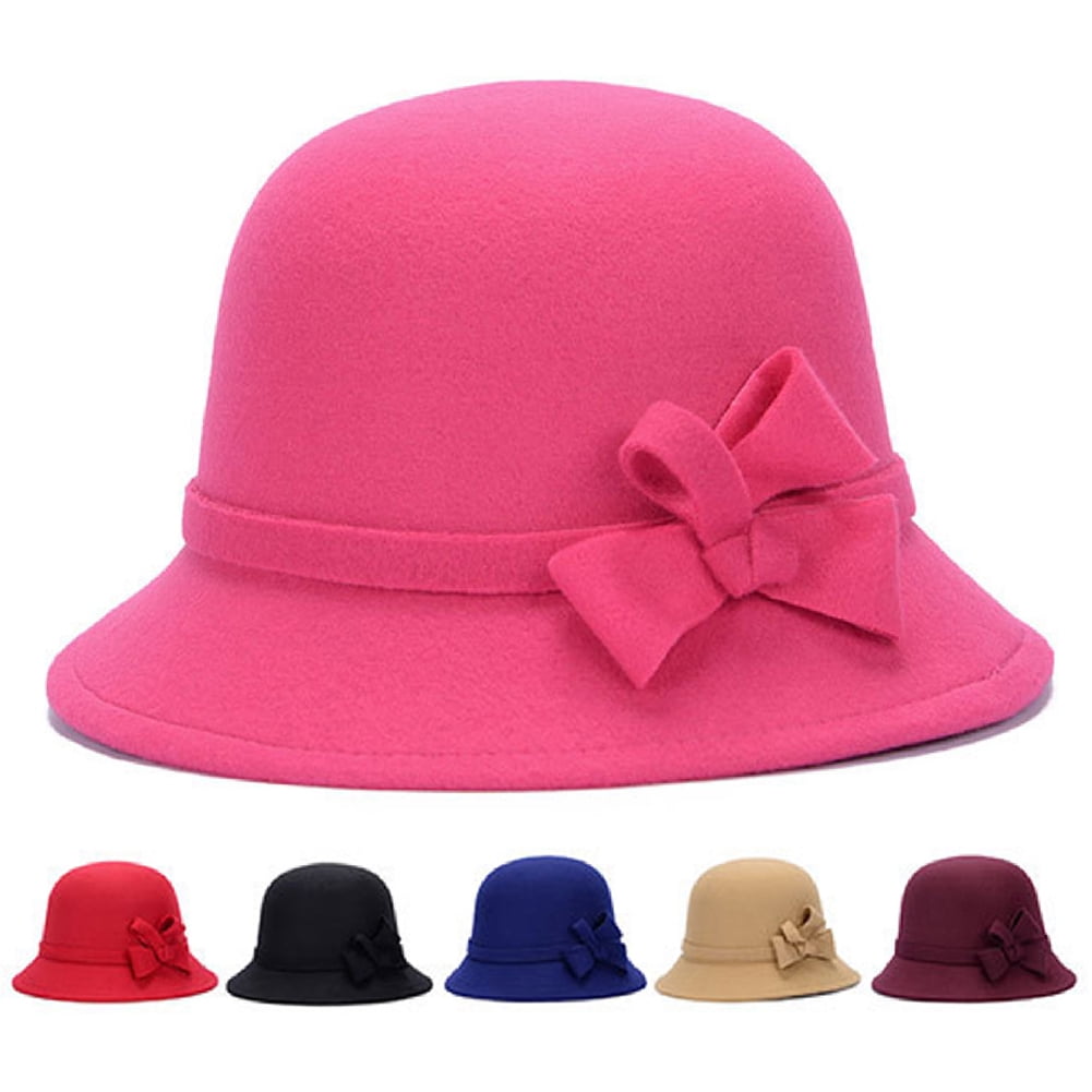 Dengjunhu Women Faux Wool Church Cloche Flapper Hat Lady Bucket Winter ...