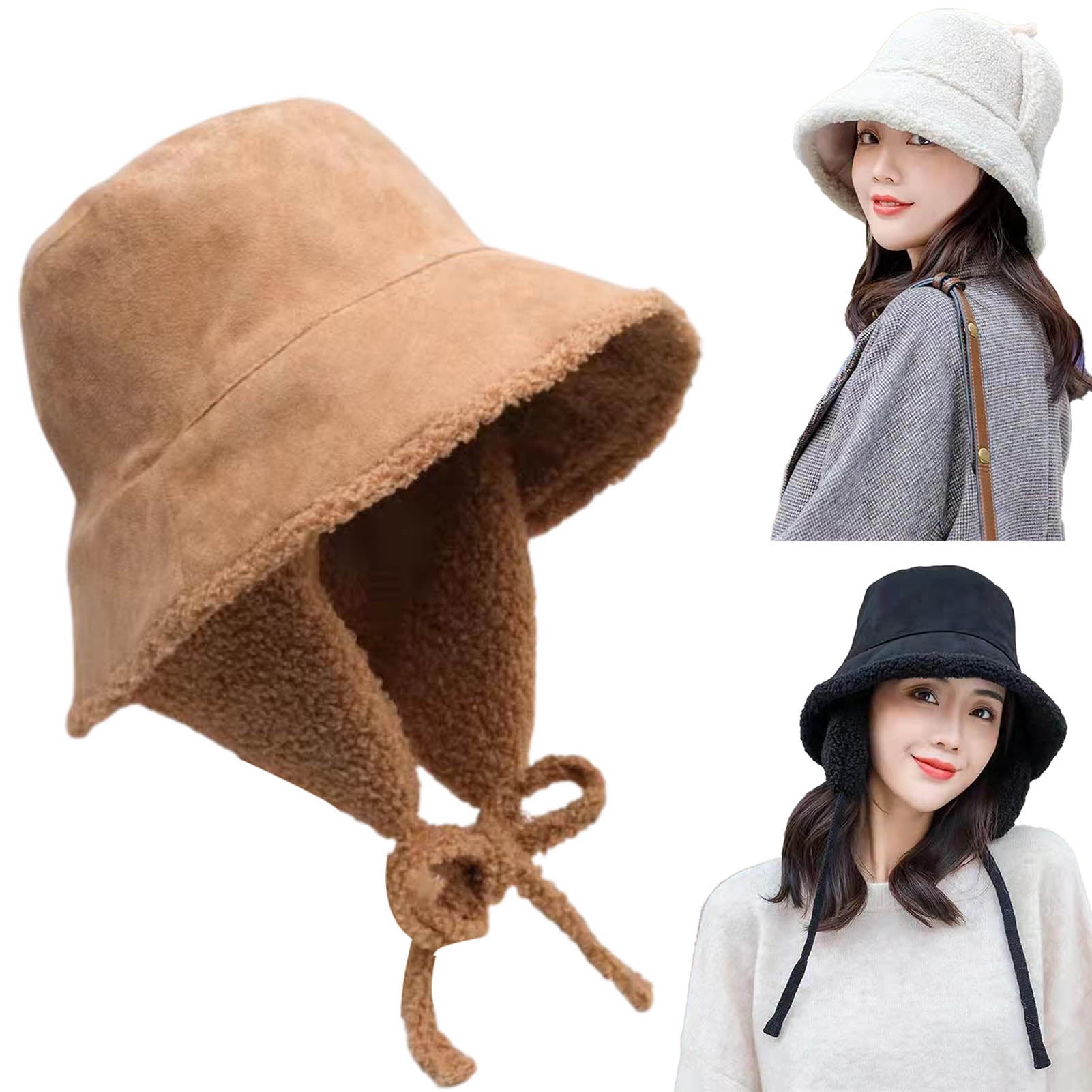 Dengjunhu Women Sun Hat Reversible Solid Color Women Winter Faux Suede ...
