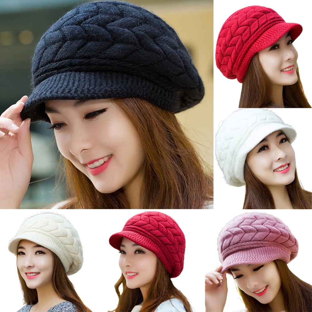Dengjunhu Womens Knit Visor Beanie Newsboy Cap Winter Warm Hat Cold ...