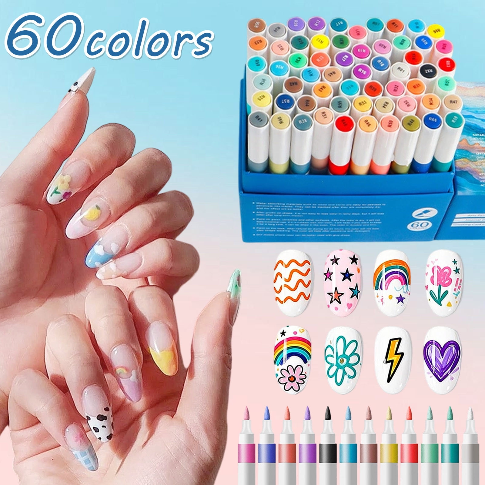 Dengmore 12 Colors Waterproof Acrylic Nail Art Pens with Precision Tip ...