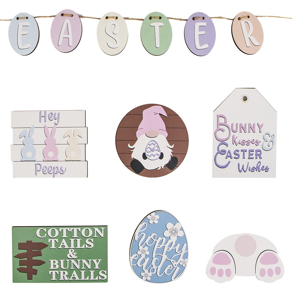 Dengmore 12pcs Easter Rabbits Wooden Block Bunny Wooden Plaque for ...