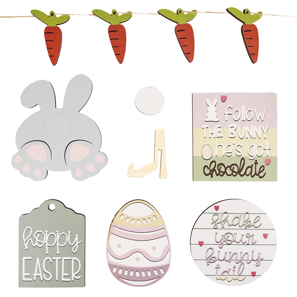 Dengmore 12pcs Easter Rabbits Wooden Block Bunny Wooden Plaque for ...