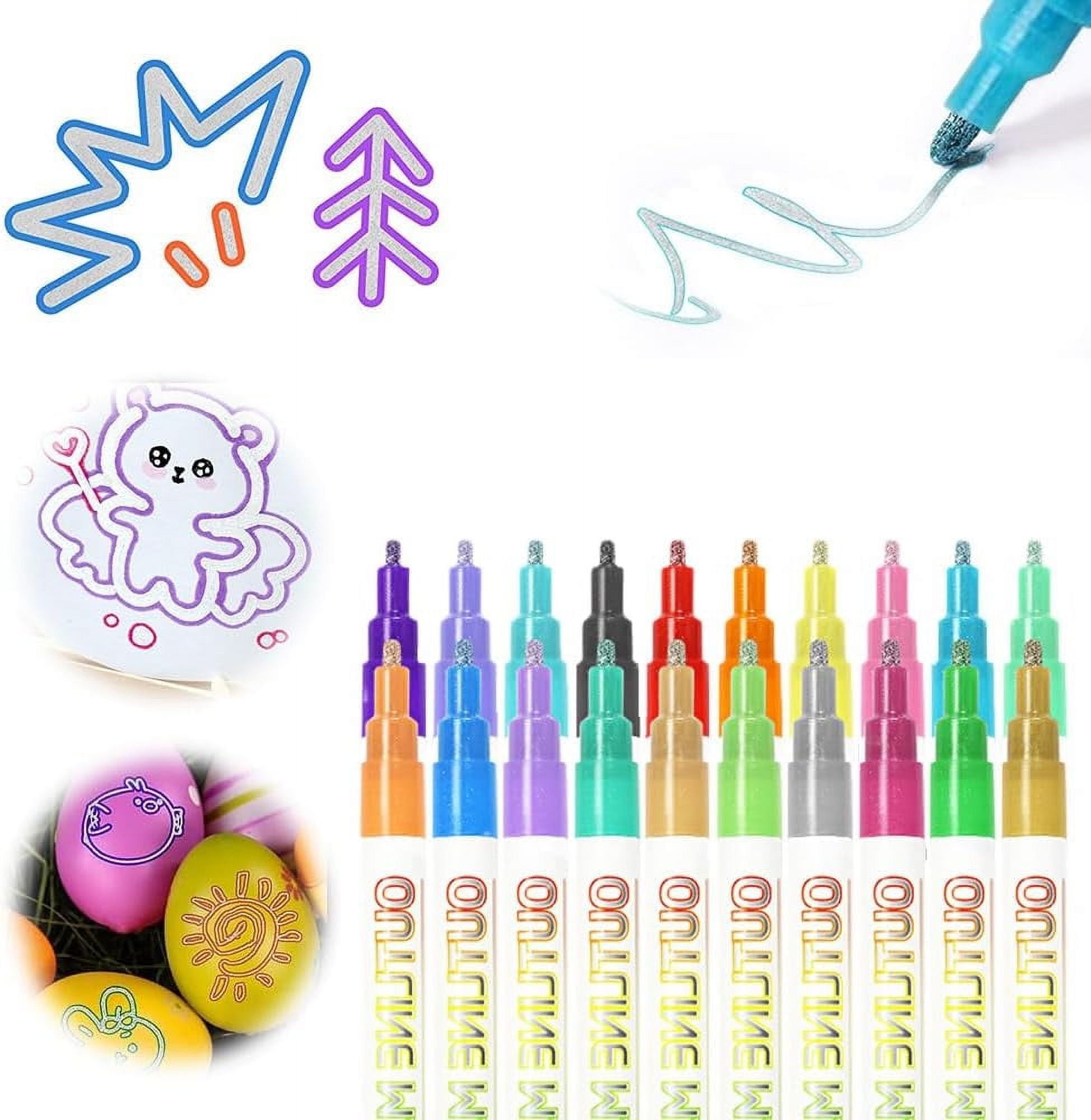 Dengmore 20 Colors Christmas Outline Marker Set Double Line Outline Pen ...