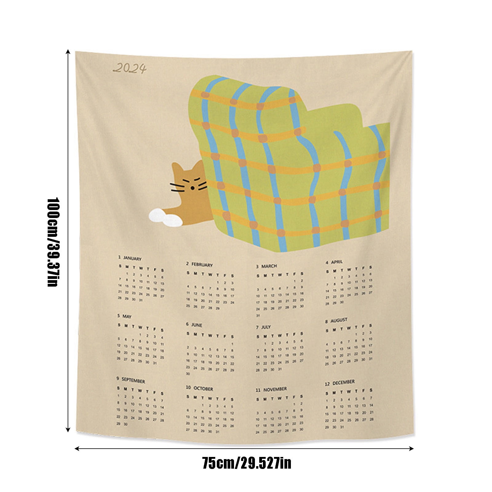 Dengmore 2024 Calendar Hanging Cloth Background Tapestry 11.8" x 11.8 ...