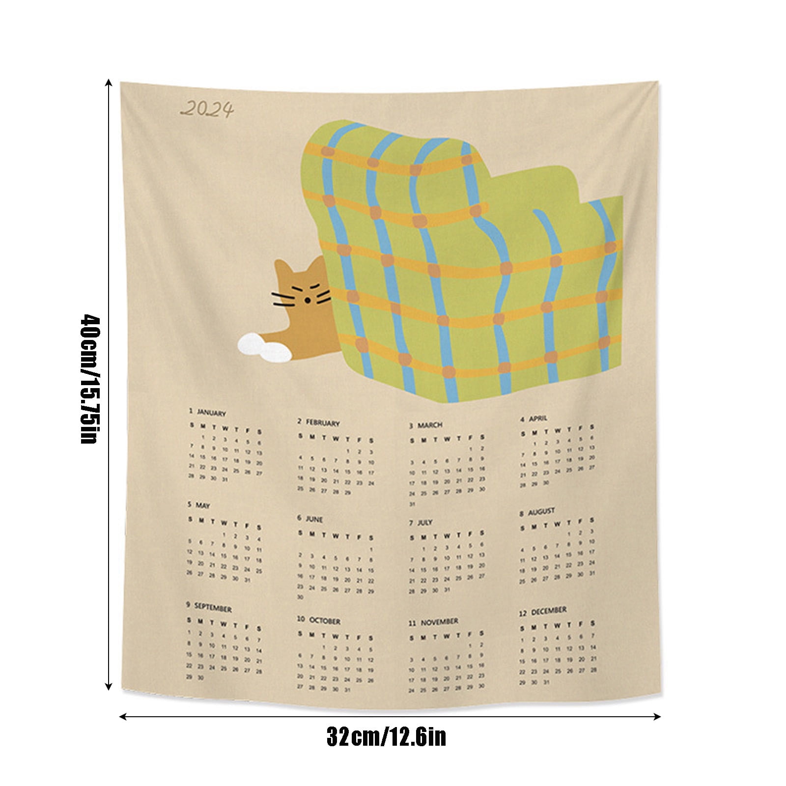 Dengmore 2024 Calendar Hanging Cloth Background Tapestry 7.9" x 5.9 ...