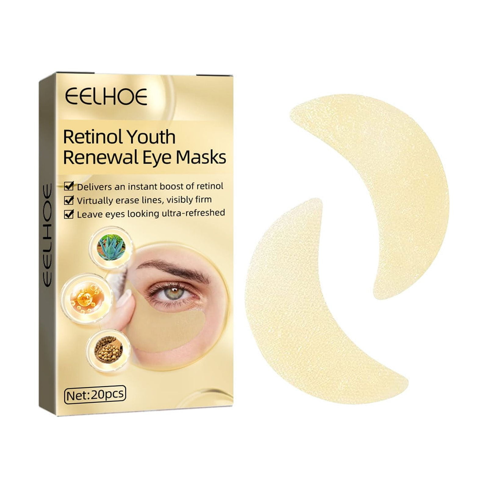 Dengmore 20pcs Retinol Eye Mask for Dark Circles And Puffy Eyes Reduces ...