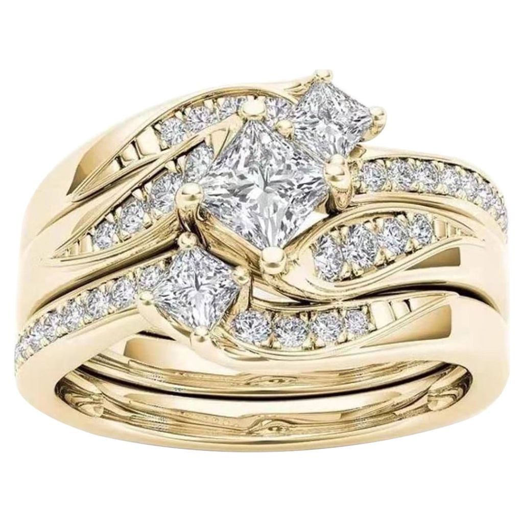 Dengmore 3PC Gold Plated Wedding Ring Set, Sterling Silver Bridal Set ...