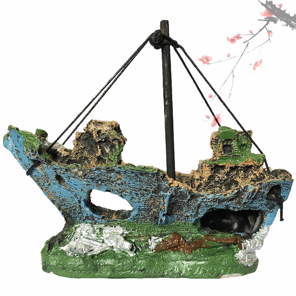 Dengmore Aquarium Fish Tank Landscape Pirate Ship Wreck Ship Decor ...