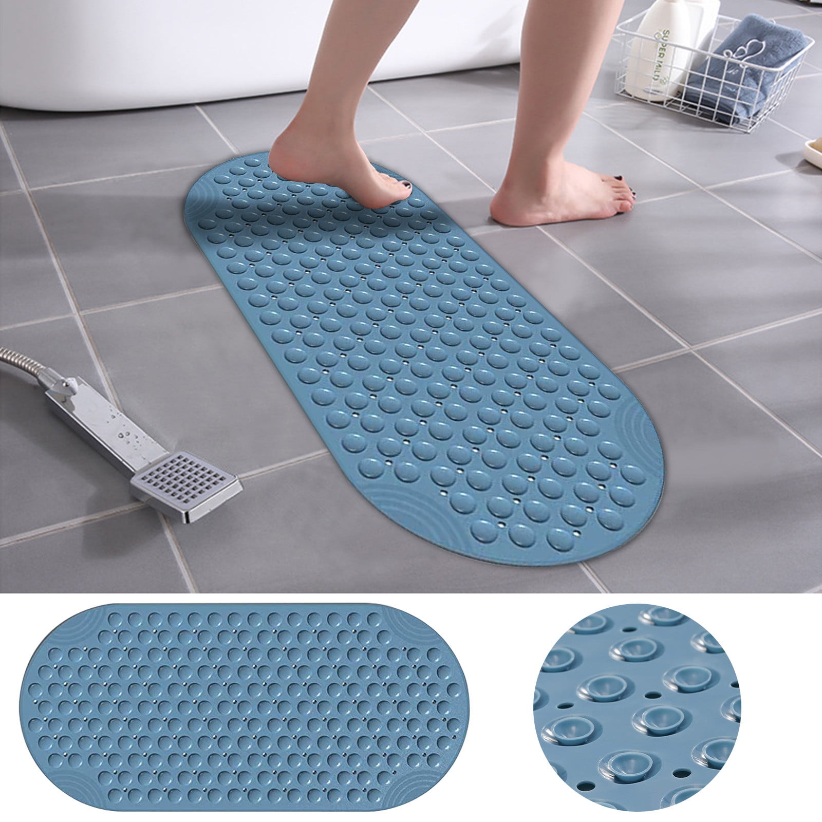 Dengmore Bath Mat Non slip Mat Long Ellipse PVC Bath Mat Bubble Massage ...