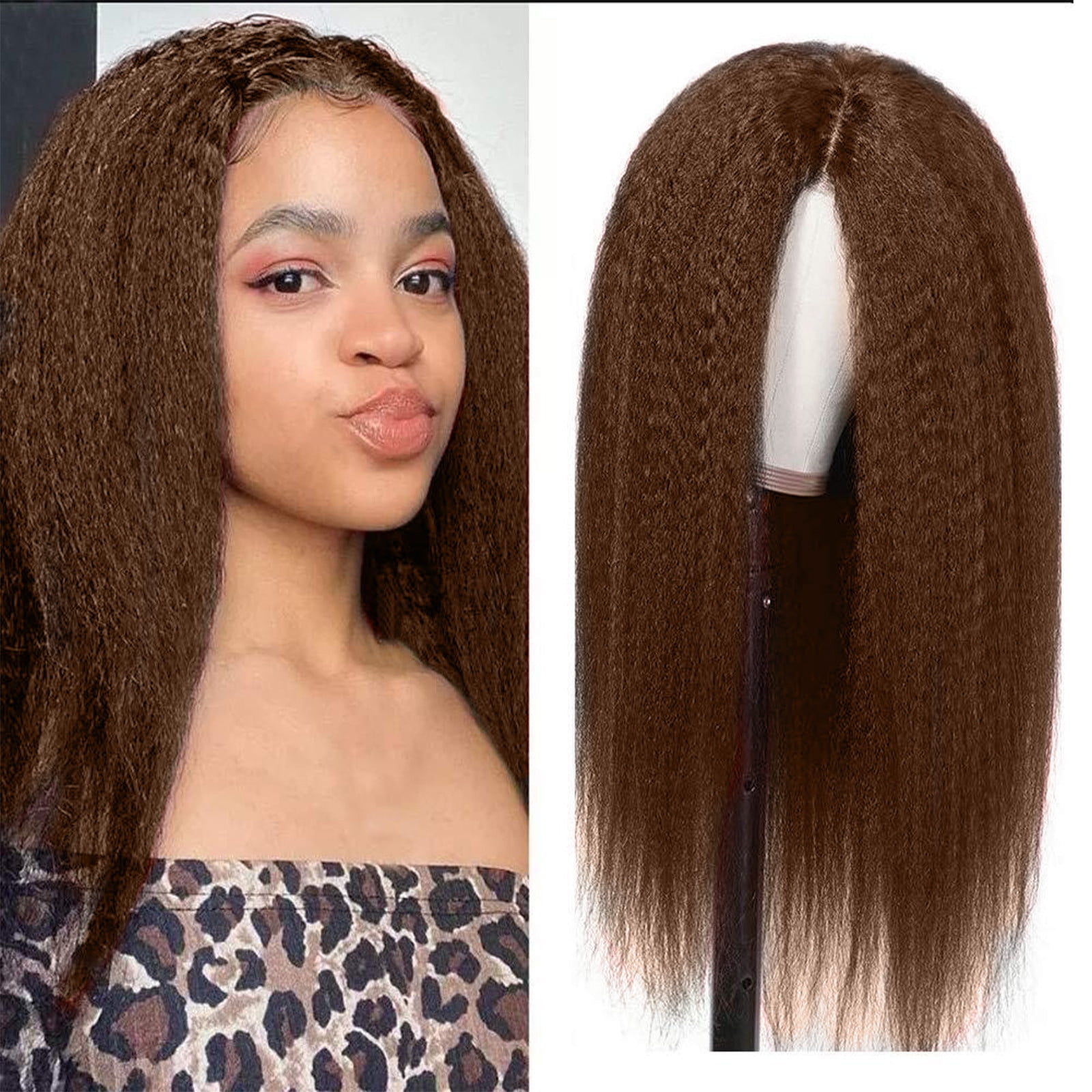 Dengmore Brown Long Curly Wigs for Women Middle Part Fluffy Curls Women ...