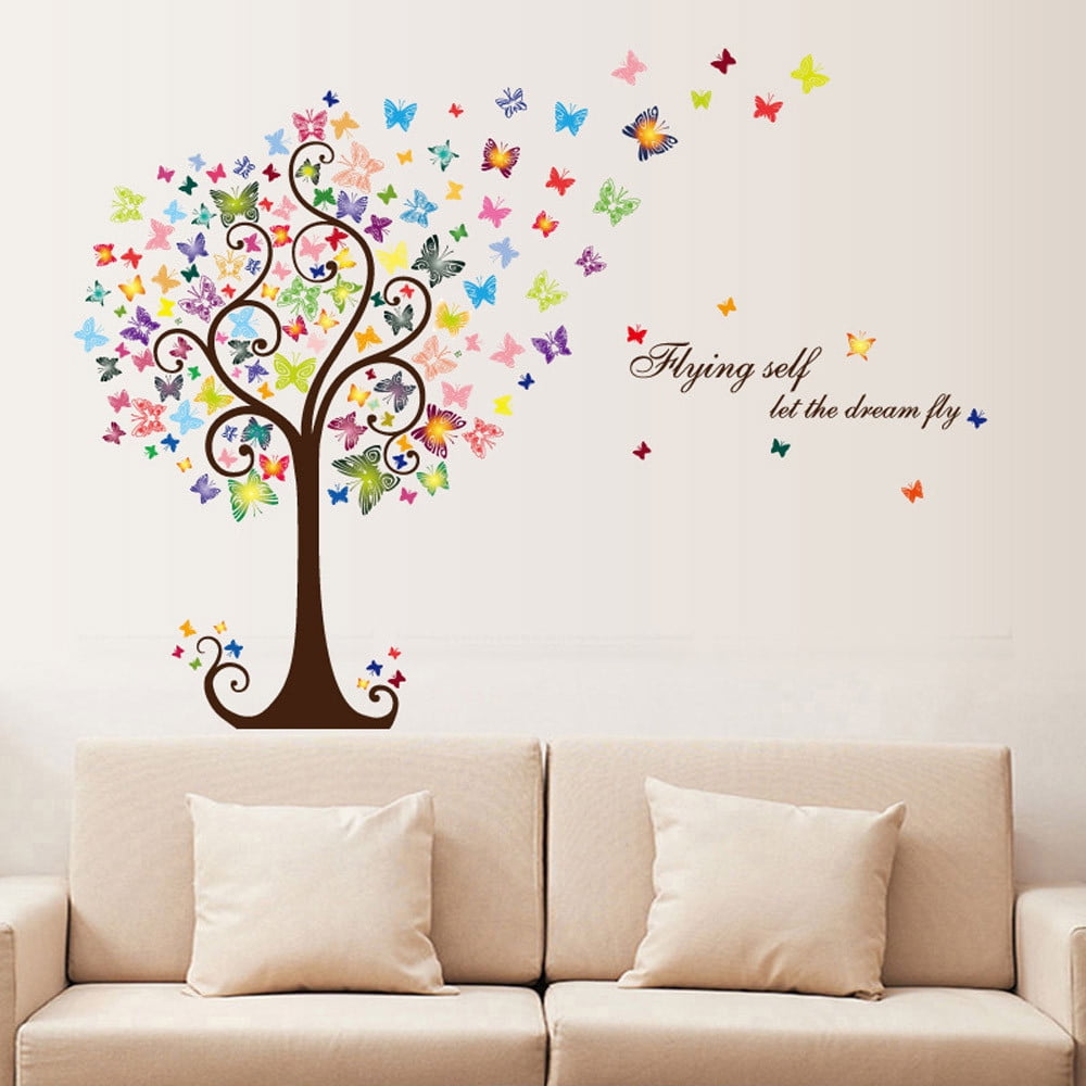 Dengmore Colorful Tree Butterfly Removable Home Decor Wall Sticker for ...