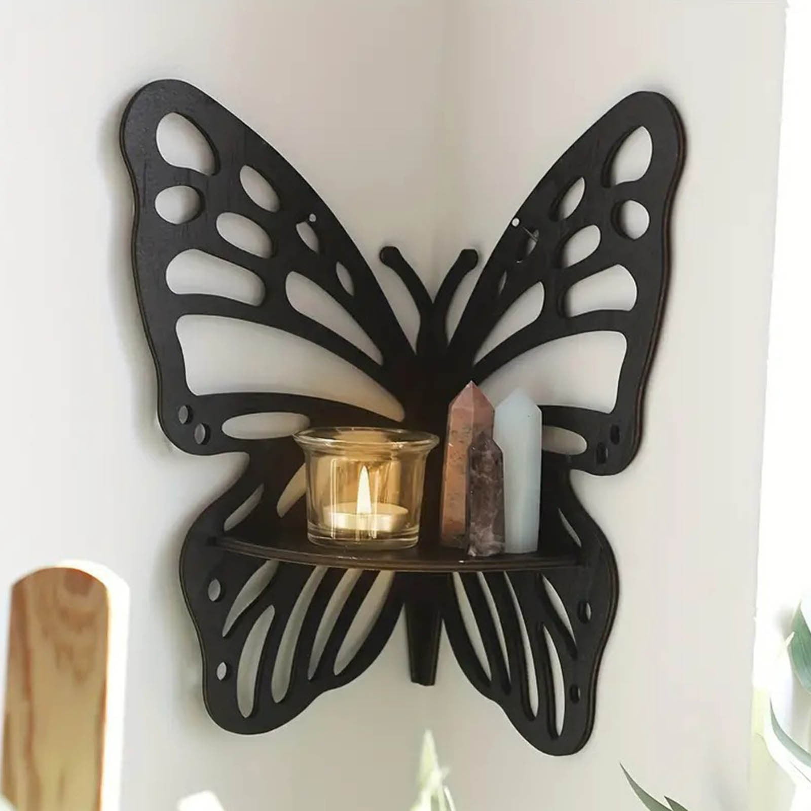Dengmore Corner Floating Shelf Wall Mounted Butterflies Shelves Wood ...
