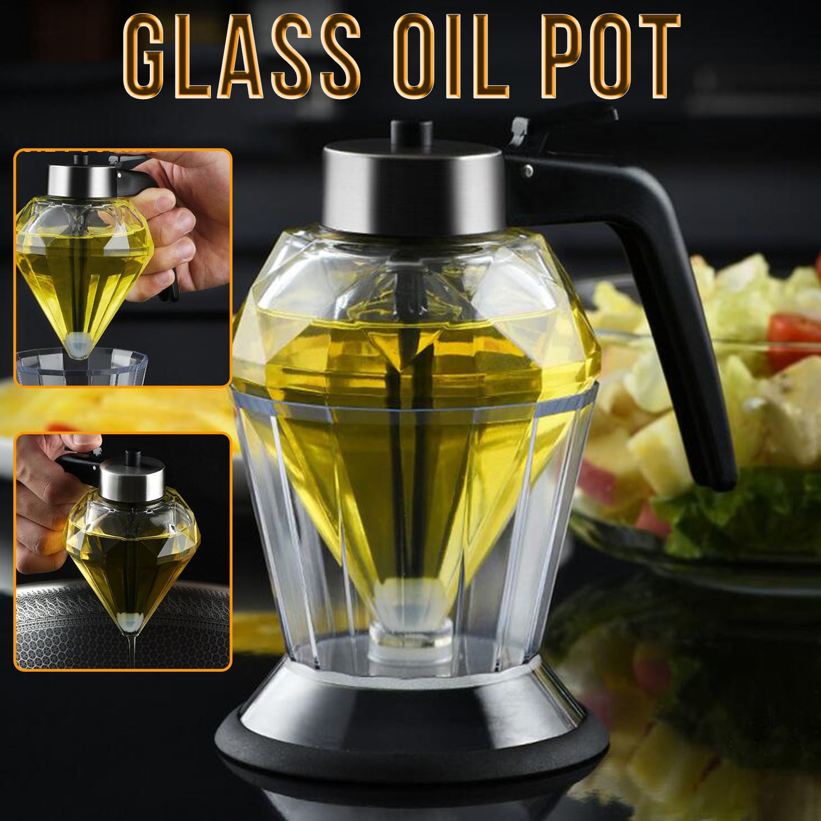 Dengmore Diamond Oil Can Glass Multi Purpose Kitchen Seasoning Bottle ...