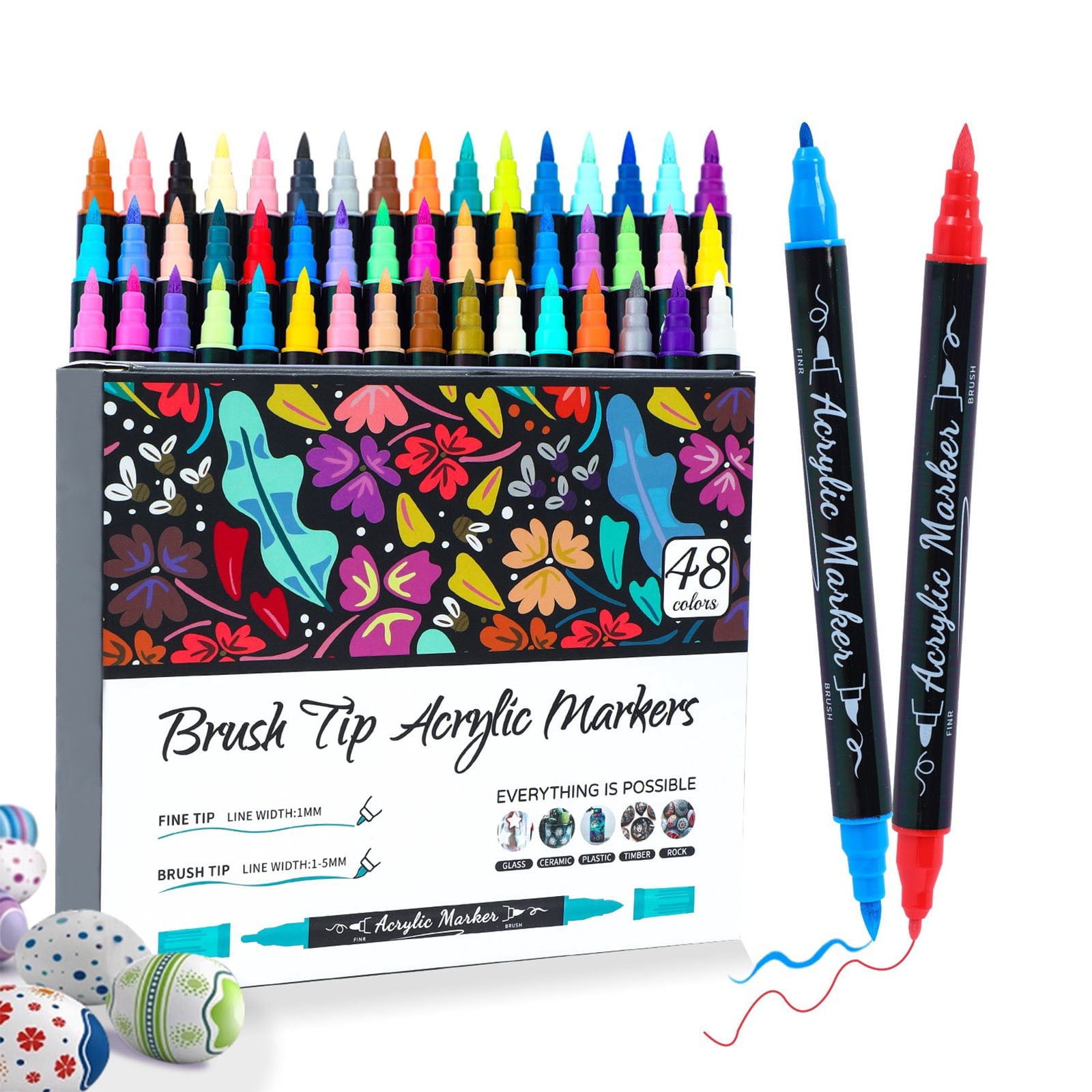 Dengmore Dual Tip Acrylic Paint Markers Set with Soft Brush and Fine ...