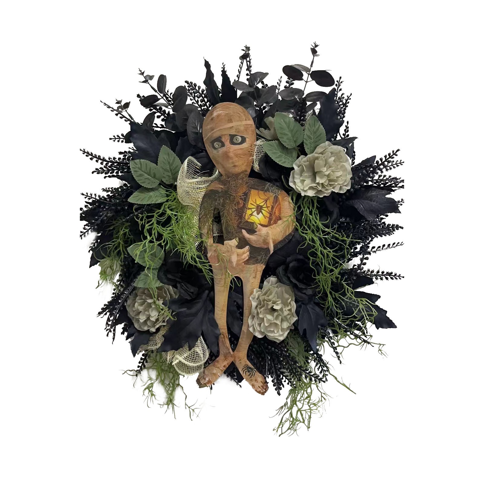 Dengmore Fall Thanksgiving Wreath Halloween Scary Mummy Welcome Wreath ...