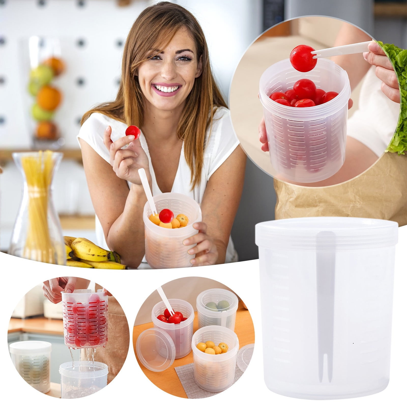 Dengmore Fruit Draining Storage Bucket Food Grade Storage Box With Lid ...